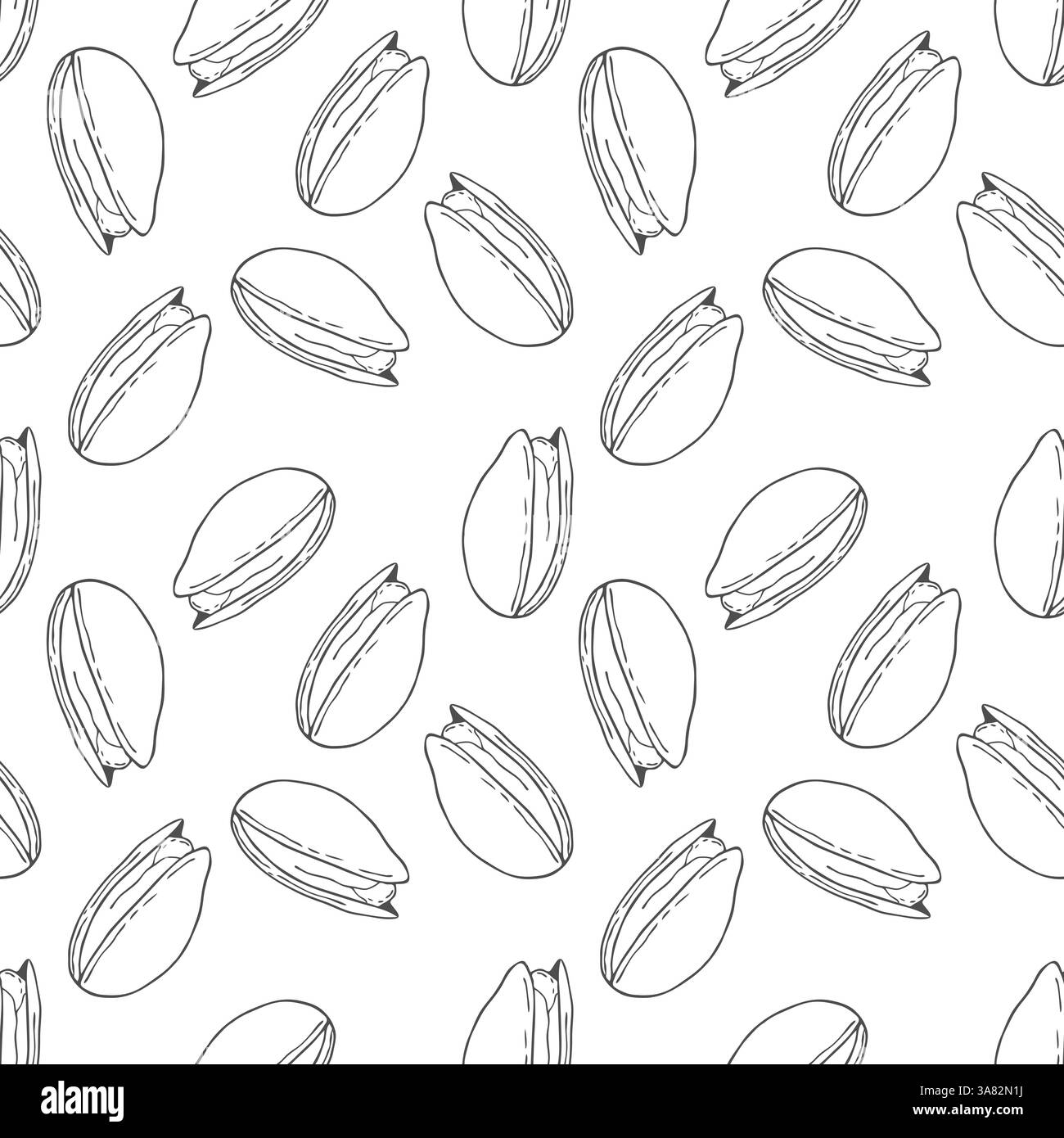 Pattern pistachio nuts, hand drawn dark contour nuts, on white ...