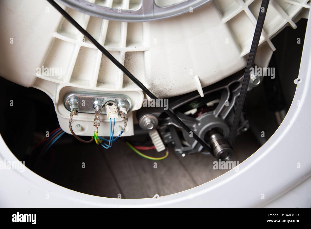 Weak belt tension on the washing machine motor pulley, damage to the ...