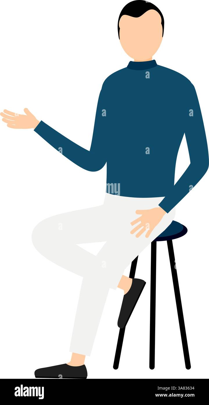 Simple illustration of a man in a blue turtleneck talking while sitting ...