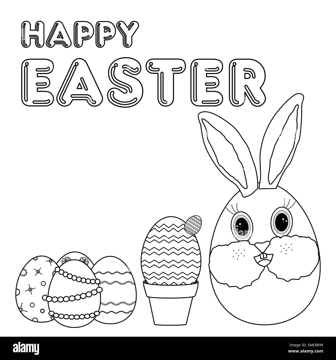 Fun Easter coloring page featuring anthropomorphic Easter bunny shaped ...