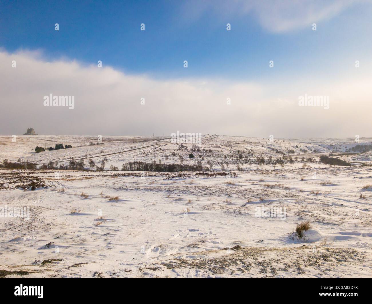 Snow-covered North Yorkshire Moors beneath a blue sky, with the Royal ...