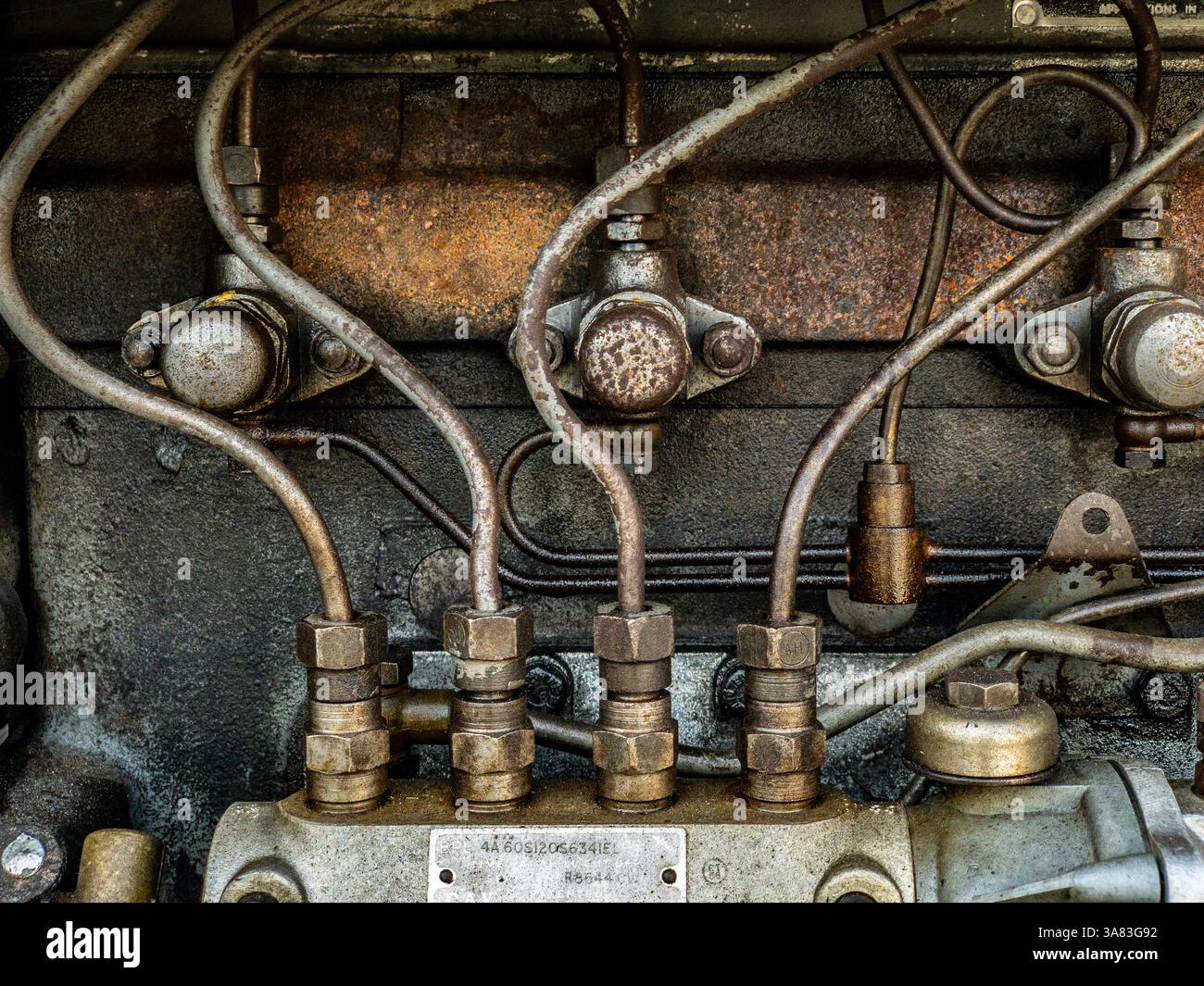 Close-up of the engine of a vintage Ferguson tractor, showing the ...