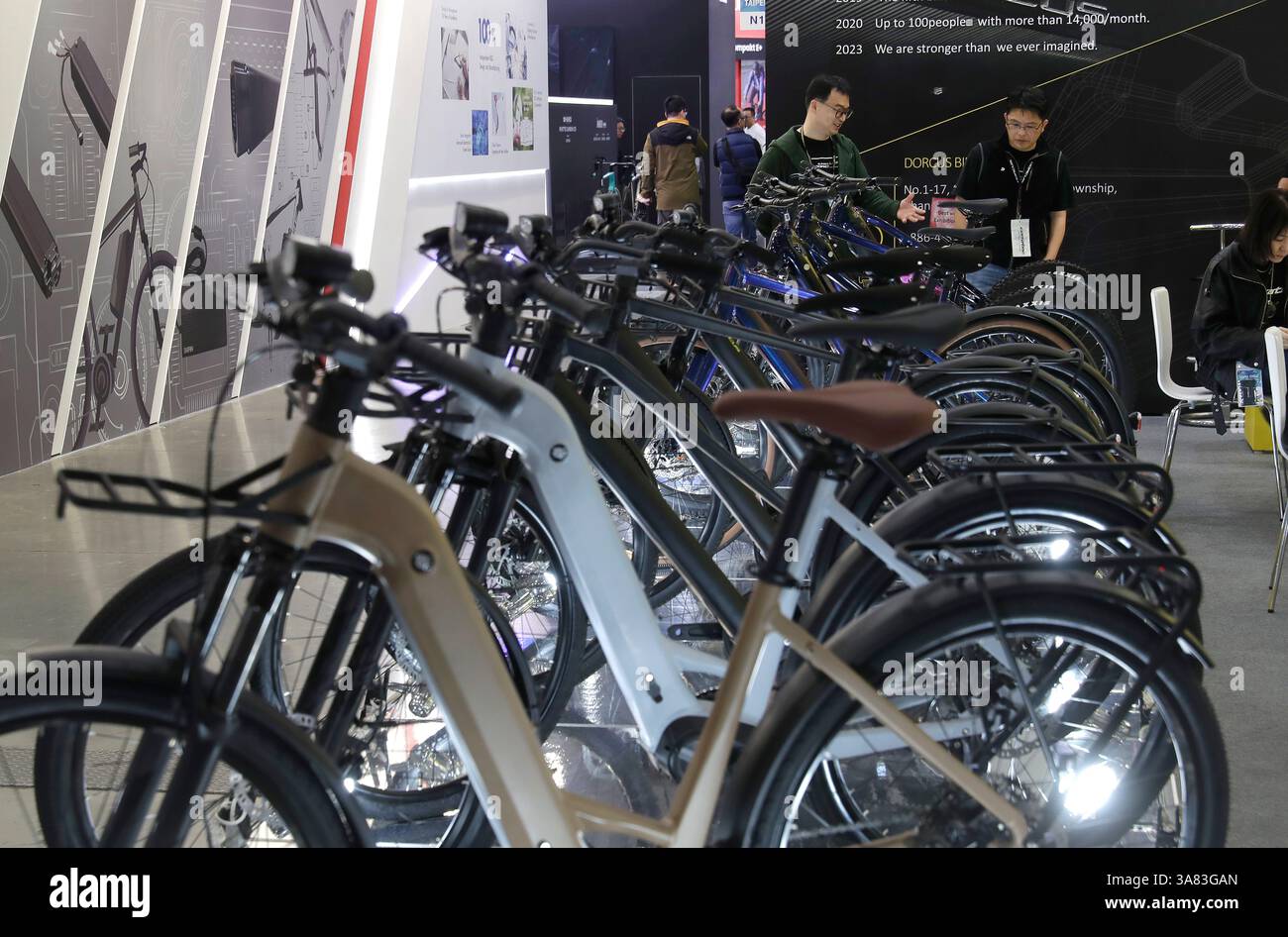 Visitors look at bicycles during the Taipei Cycle Exhibition at the ...
