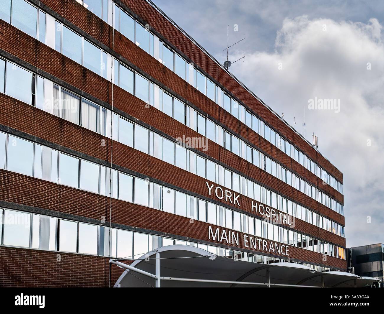 Exterior view of the main facade and main entrance of York Hospital ...