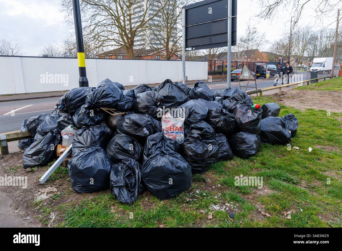 Birmingham Bin Strike. Pictured, a large amount of rubbish near the ...