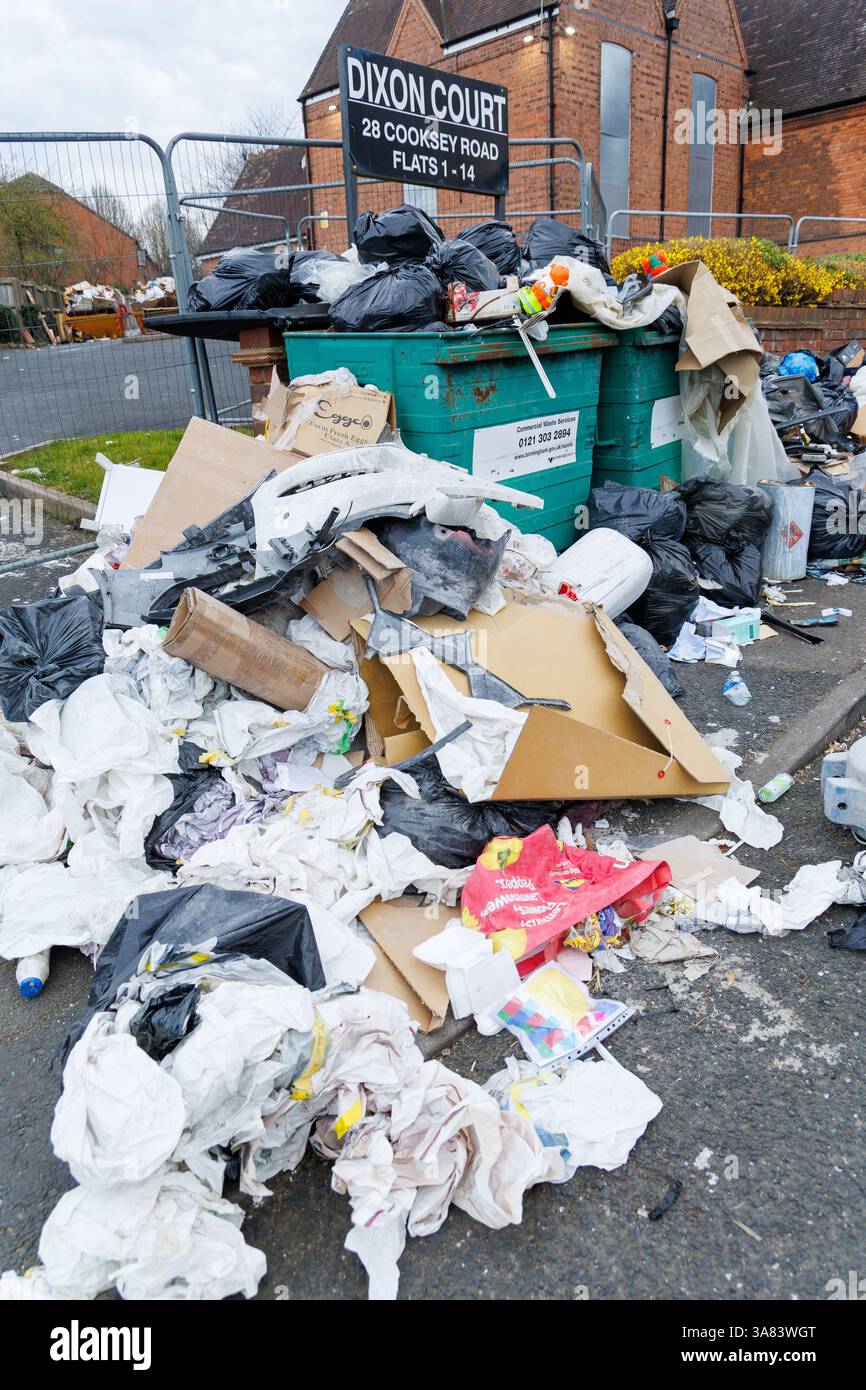 Birmingham Bin Strike. Pictured, a large amount of rubbish in Cooksey ...