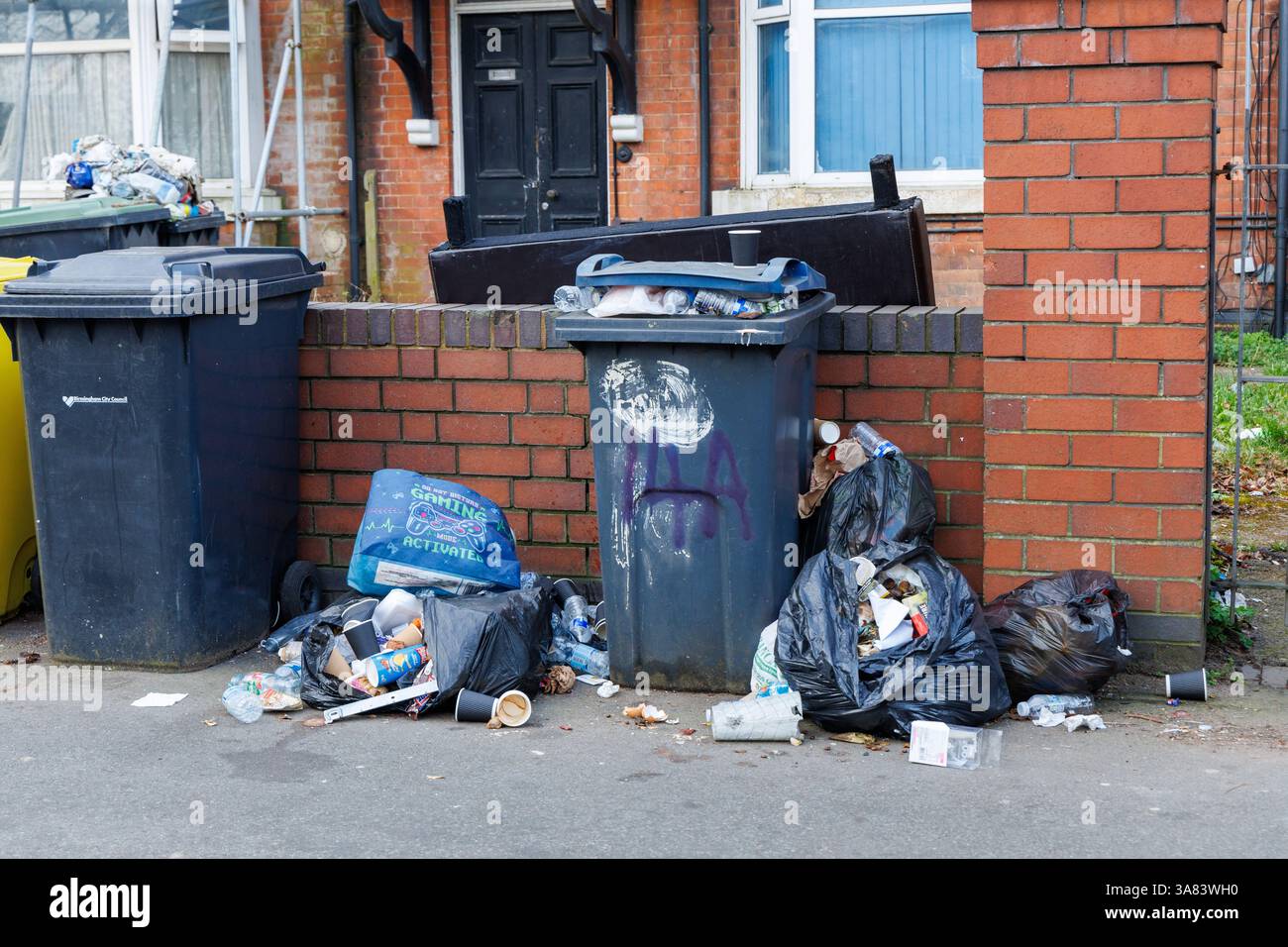Birmingham Bin Strike. Pictured, a large amount of rubbish outside ...