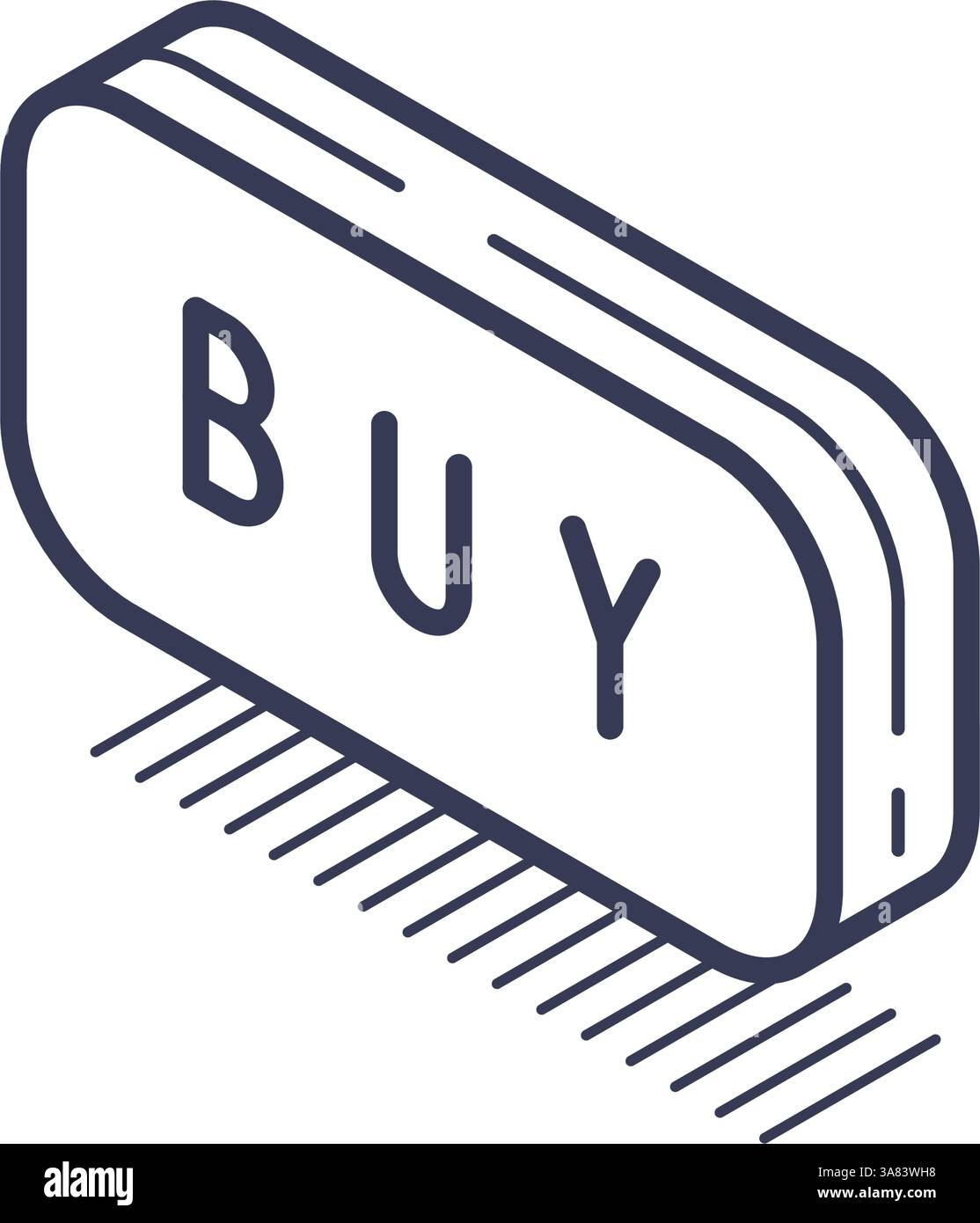 Clean and minimalist isometric line icon features a stylized buy button ...