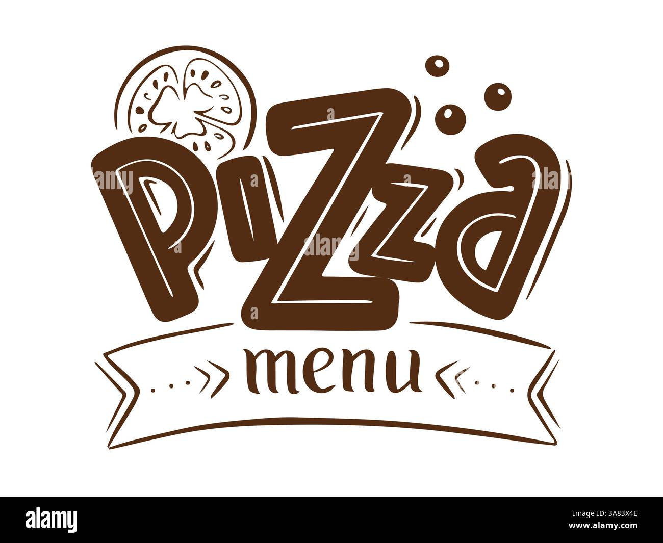 The text is Pizza menu on white isolated background. Lettering, text ...