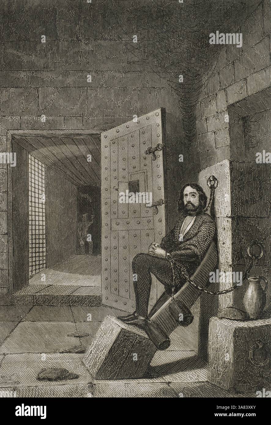 French Revolution (1789-1799). Prisoner in the Bastille. Drawing from ...