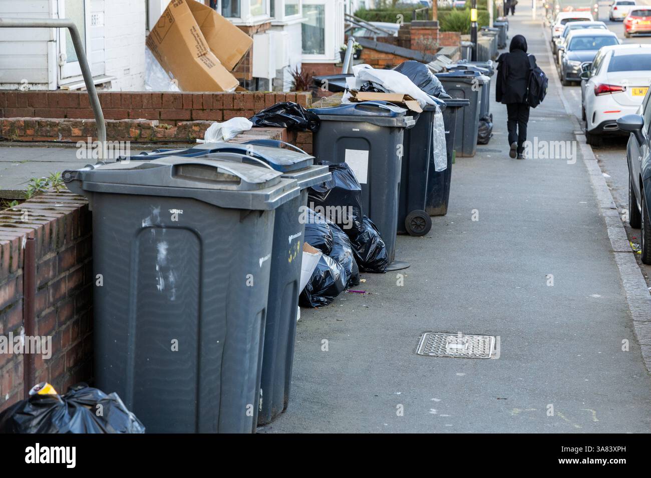 Birmingham Bin Strike. Pictured, mounting rubbish in Warwick Road ...