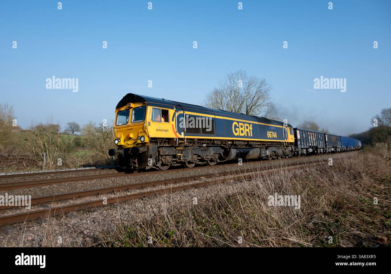 GBRf class 66 diesel locomotive No. 66744 "Crossrail" pulling a freight ...