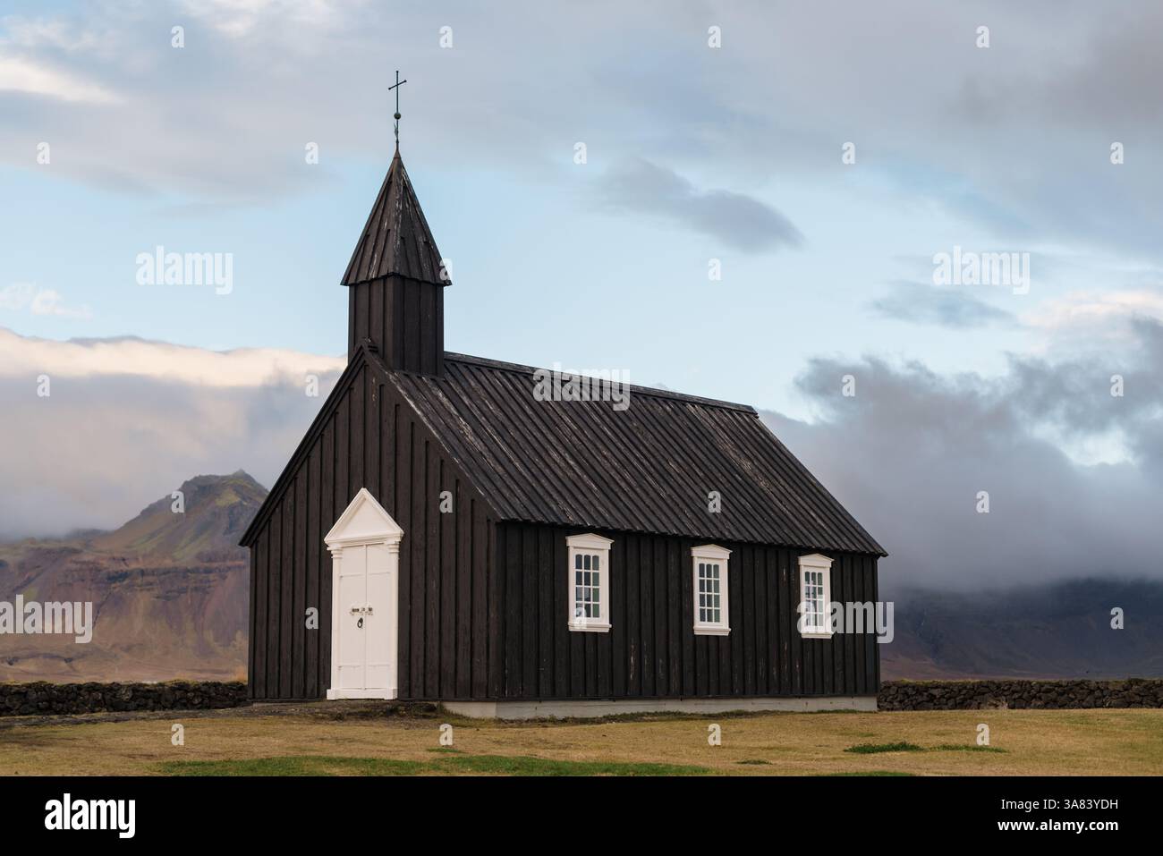 Iconic Iceland landmark Budakirkja, the black church of Budir Stock ...
