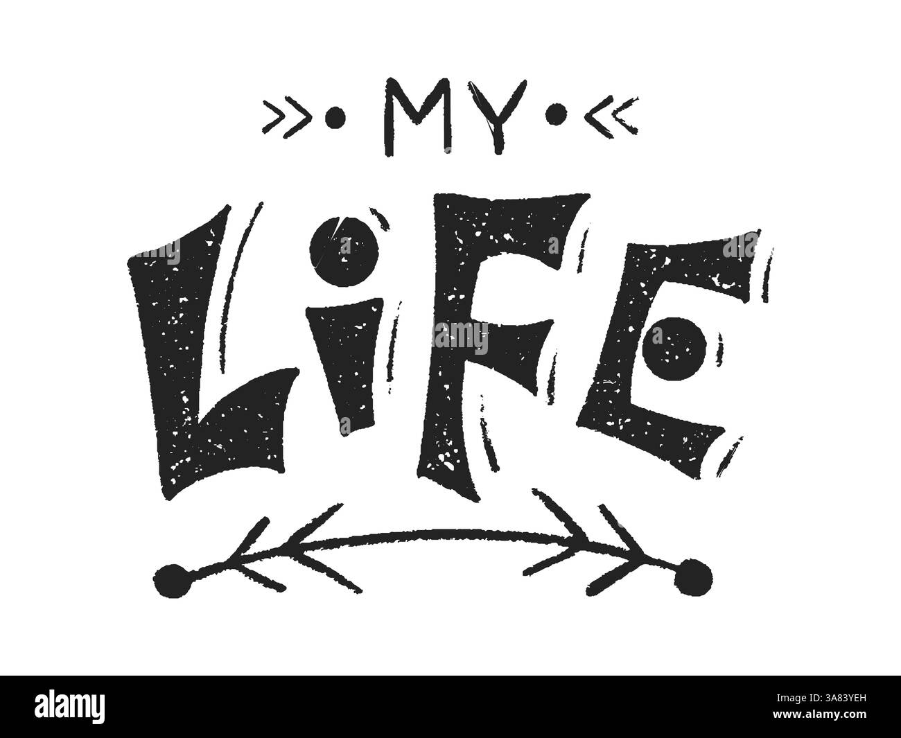 The text is My Life on white isolated background. Lettering, text, hand ...