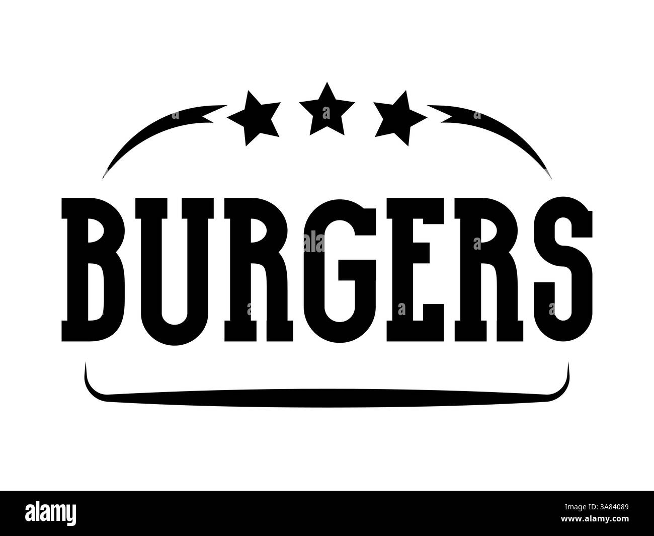 The text is Burgers with decor. Simple shape of burger with stars. on ...