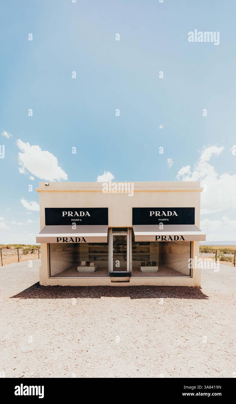 Prada Marfa storefront under a bright sky in desert surroundings Stock ...