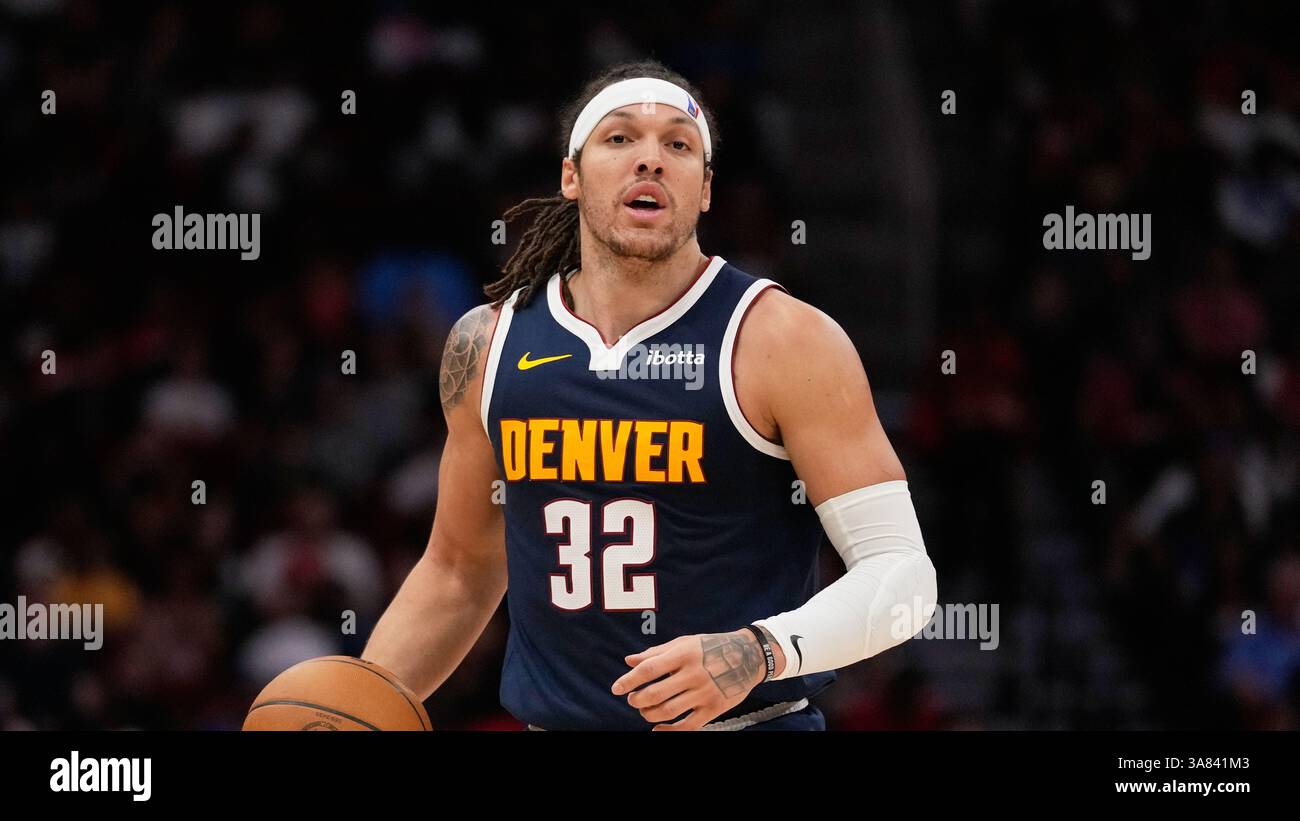 Denver Nuggets forward Aaron Gordon controls the ball during an NBA ...