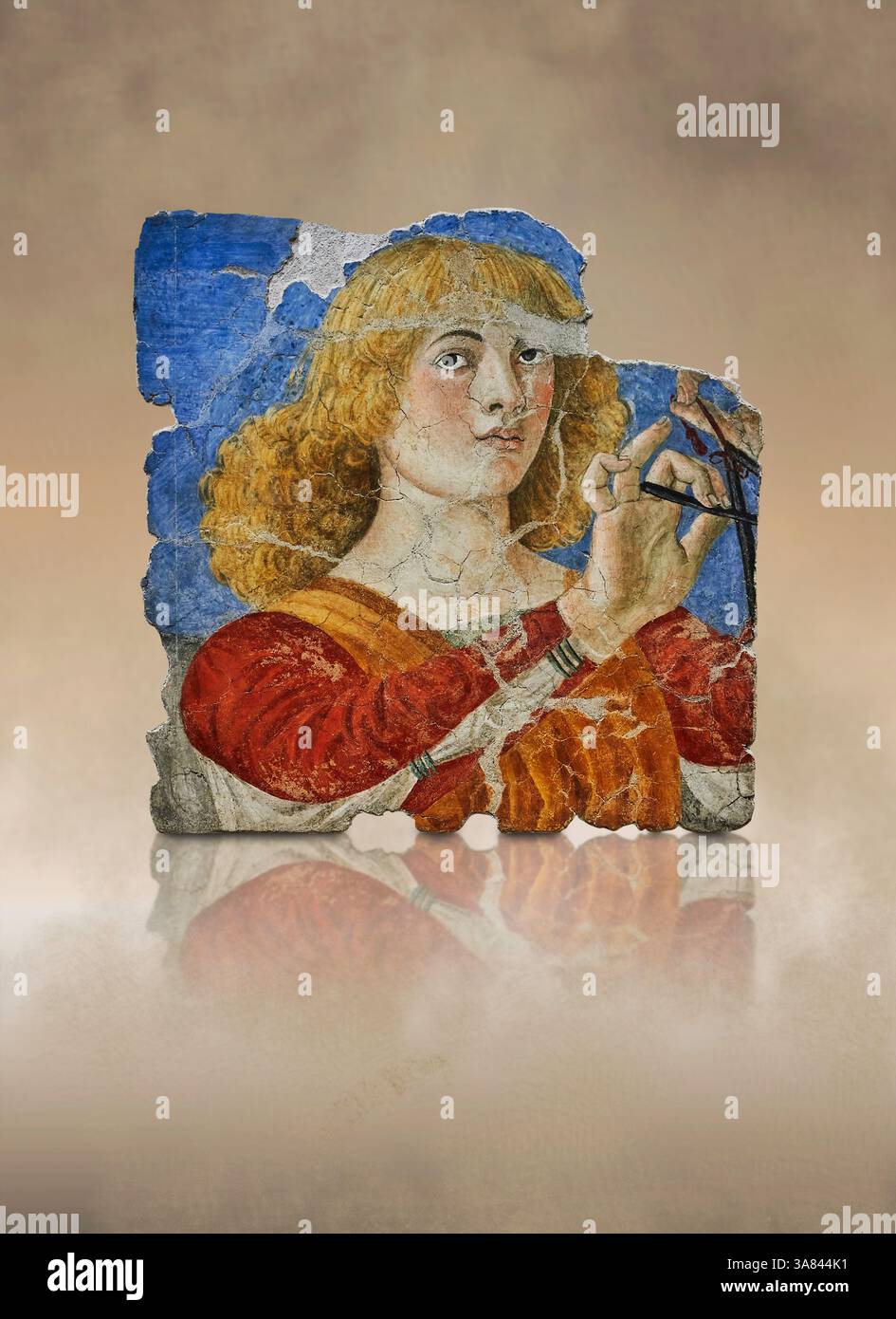 Fragment of a Renaissance apse ceiling fresco depicting a young man ...
