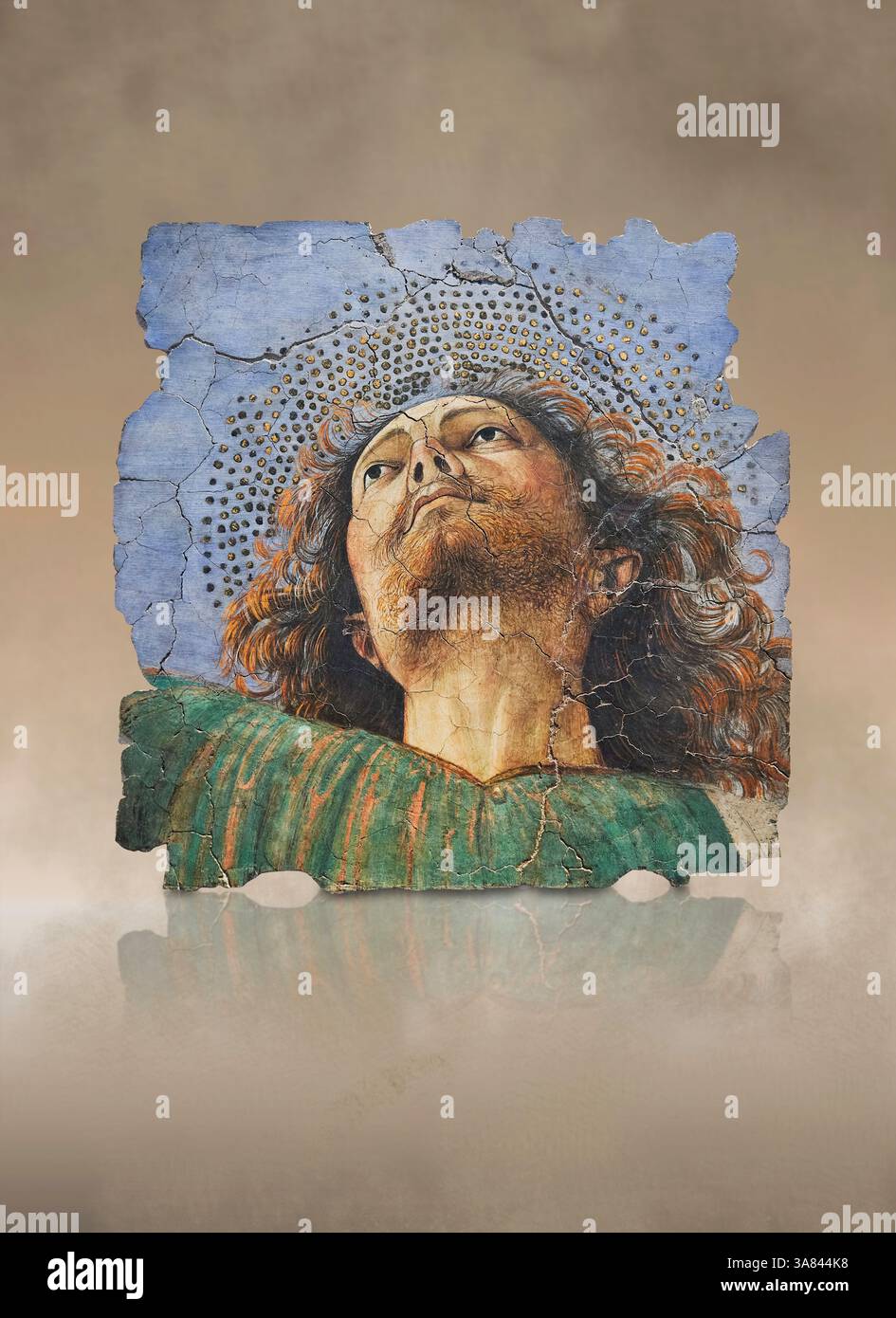 Fragment of a Renaissance apse ceiling fresco depicting an apostle ...