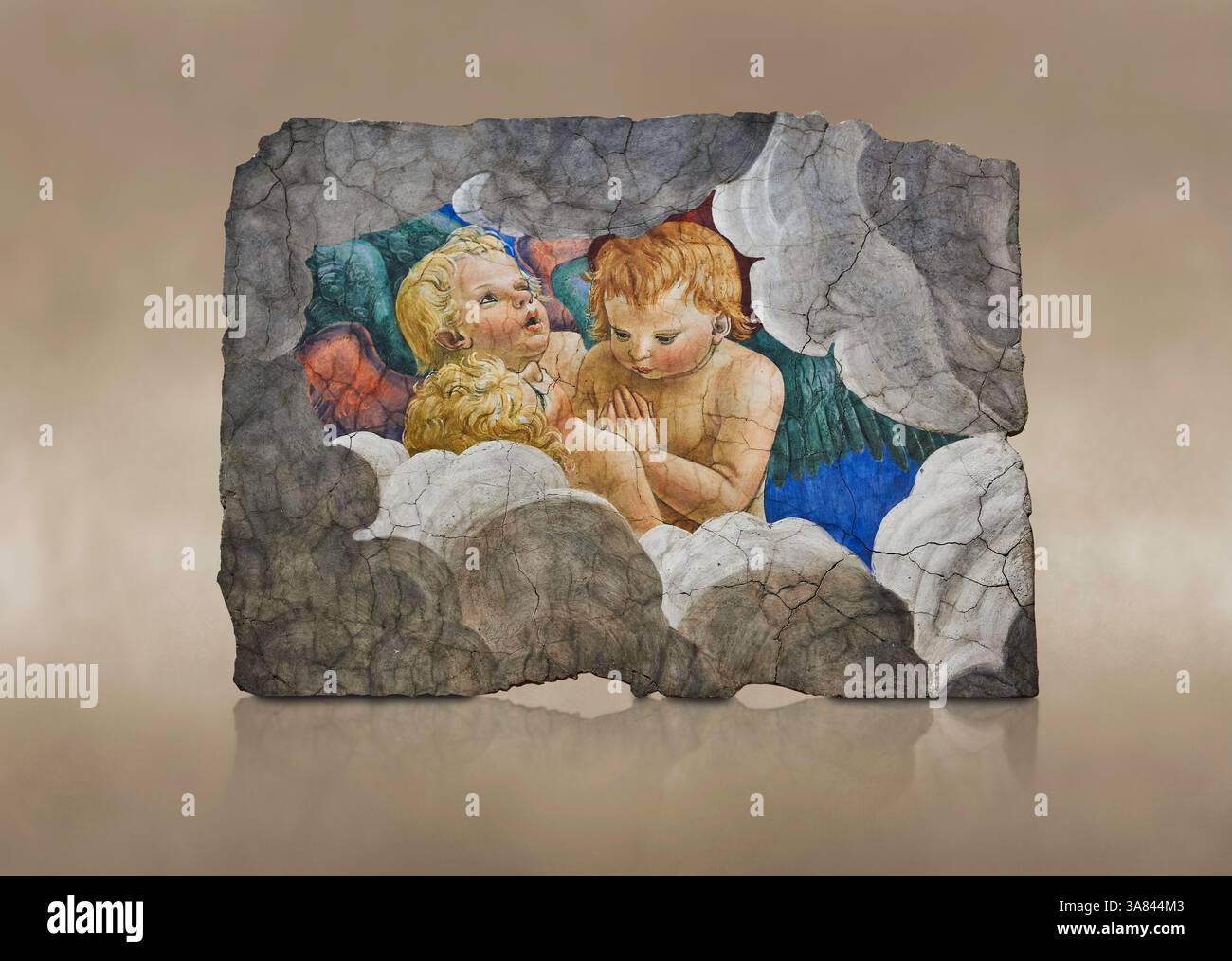 Fragment of a Renaissance apse ceiling fresco depicting churn angels ...