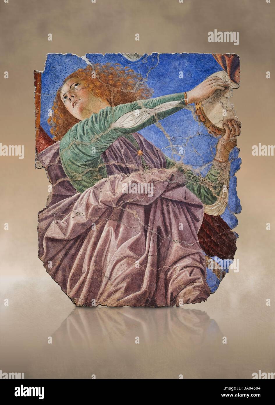 Fragment of a Renaissance apse ceiling fresco depicting an angelic ...