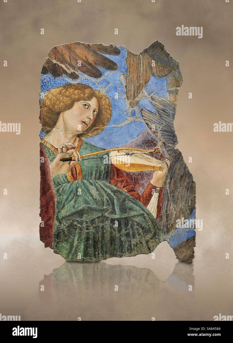 Fragment of a Renaissance apse ceiling fresco depicting a female angel ...