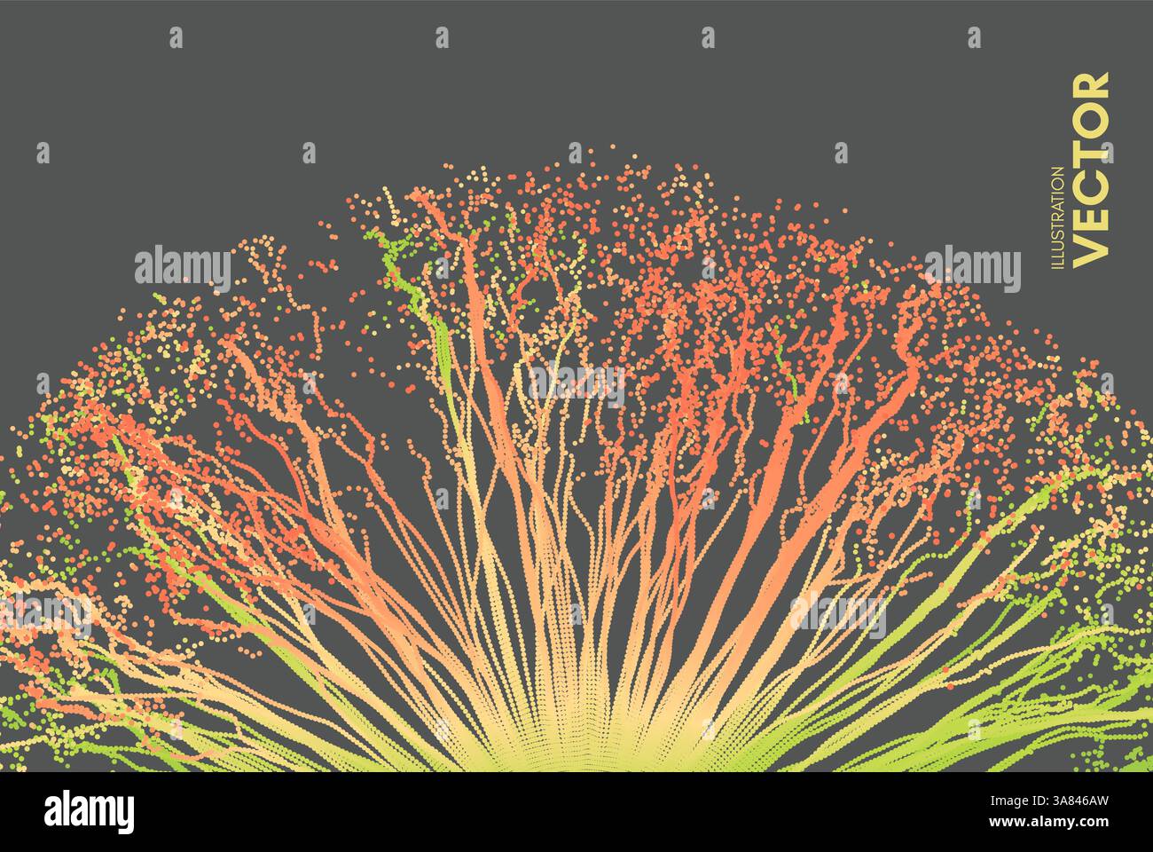 Point explode. Array with dynamic emitted particles. 3d technology style. Abstract background ...