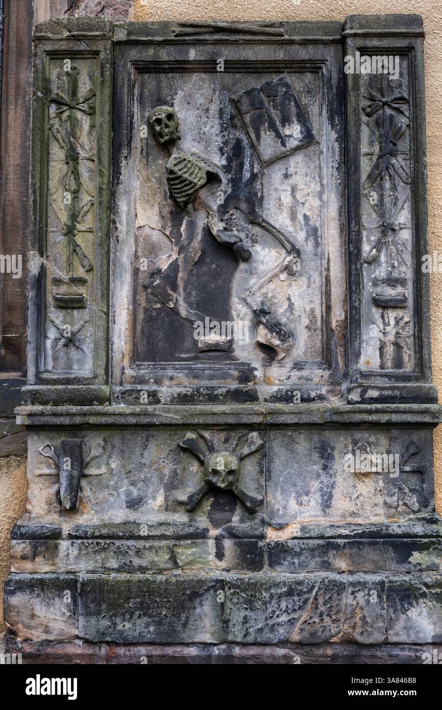 Dancing skeleton relief in the Greyfriars Kirkyard in Edinburgh ...