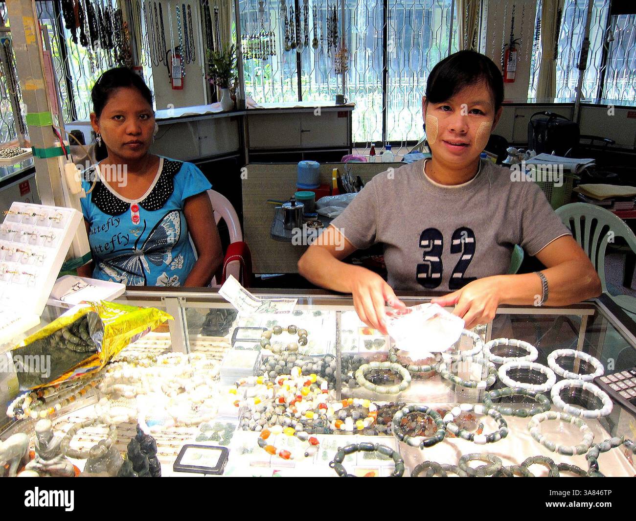 30-09-2011, Yangon, Myanmar - The picture shows jade from Mogok, being ...