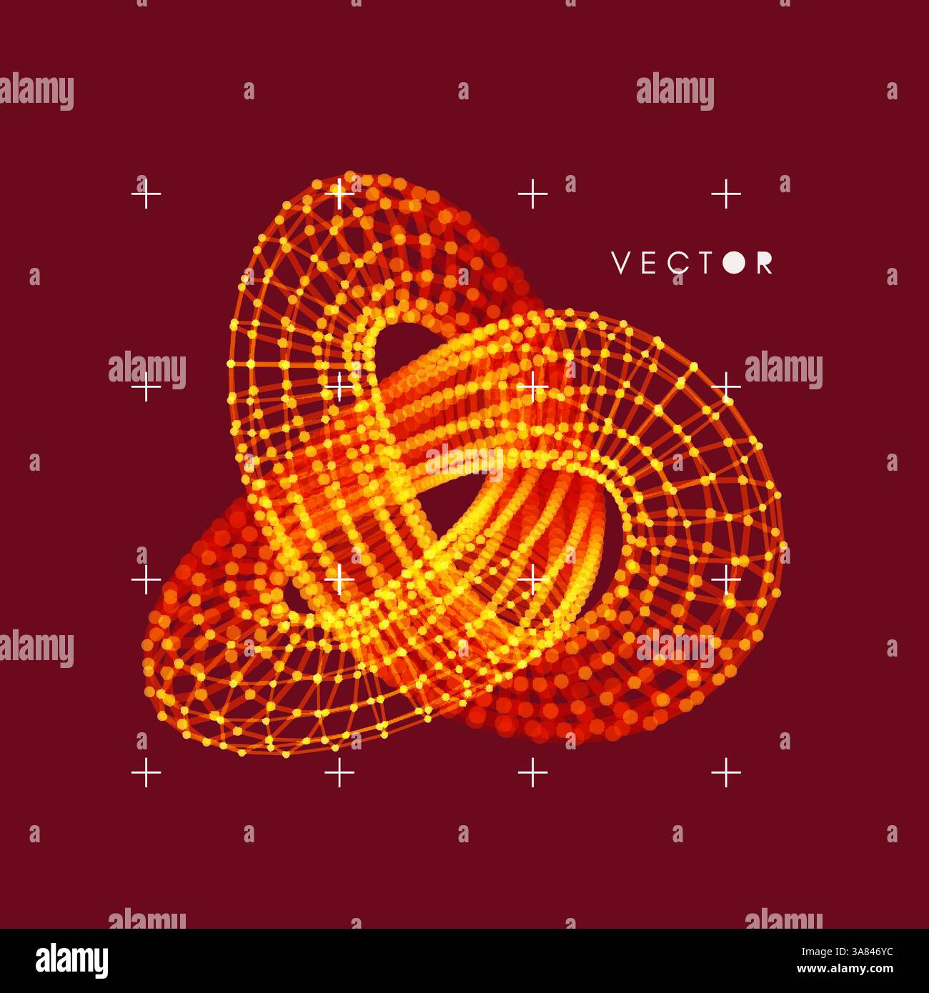 Trefoil knot. Vector illustration consisting of points and lines. 3D grid design. Molecular grid ...