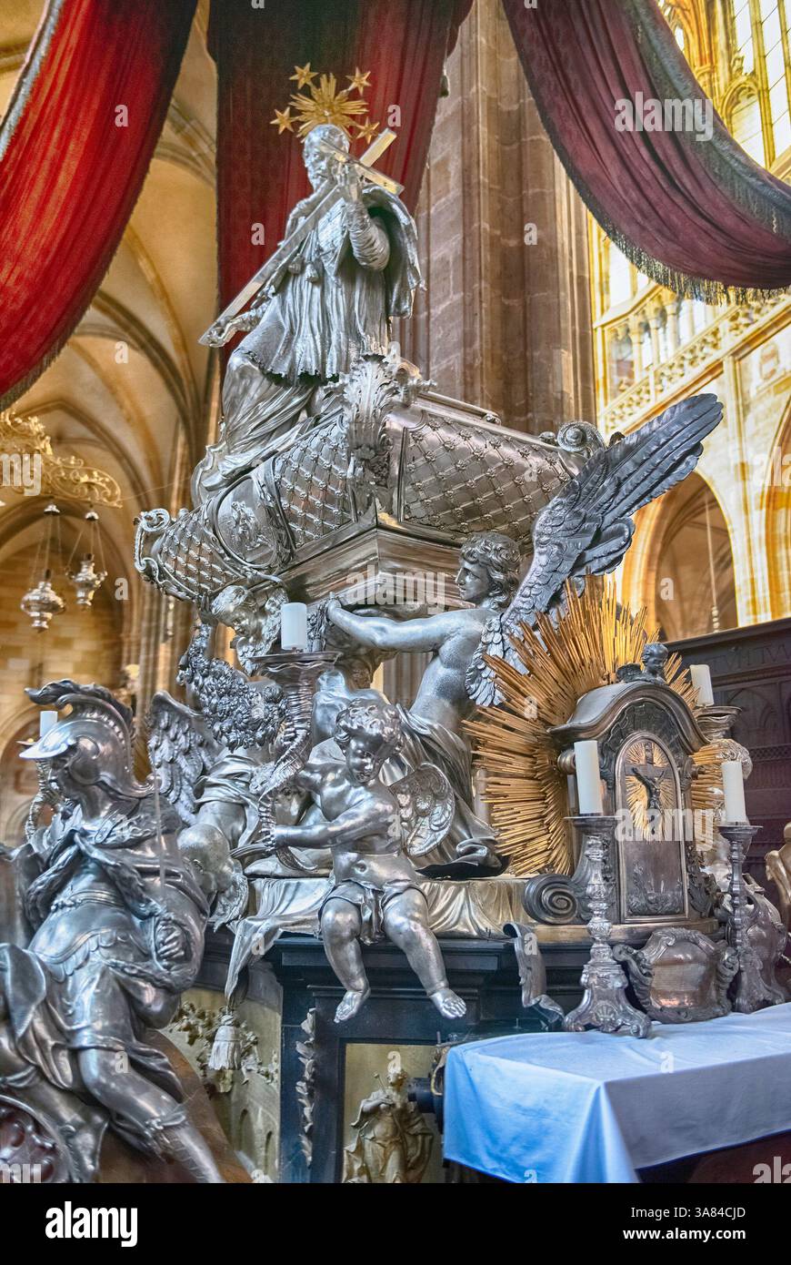 PRAGUE - MAY 11, 2024: Silver tomb of Saint John of Nepomuk standing ...
