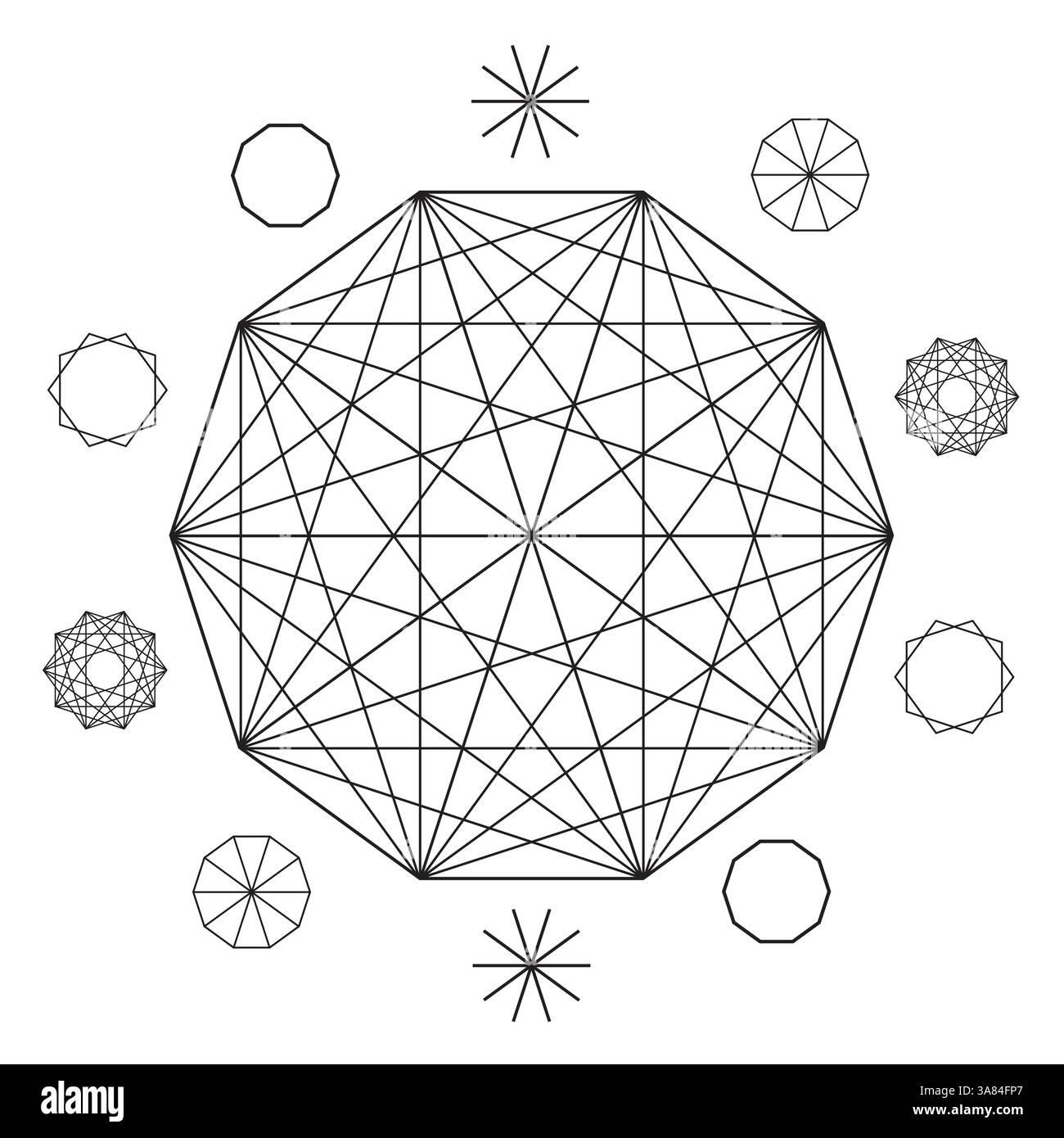 Illustration Decagon Colors Black and White Sacred Geometry Circle ...