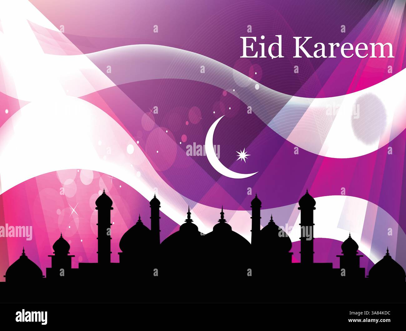 Colorful background with a star and a crescent moon. The word Eid is ...