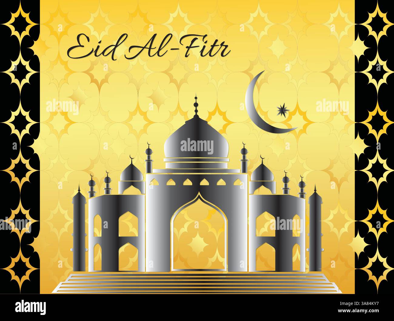Poster of a building with a crescent moon and the words Eid al-Fitr ...