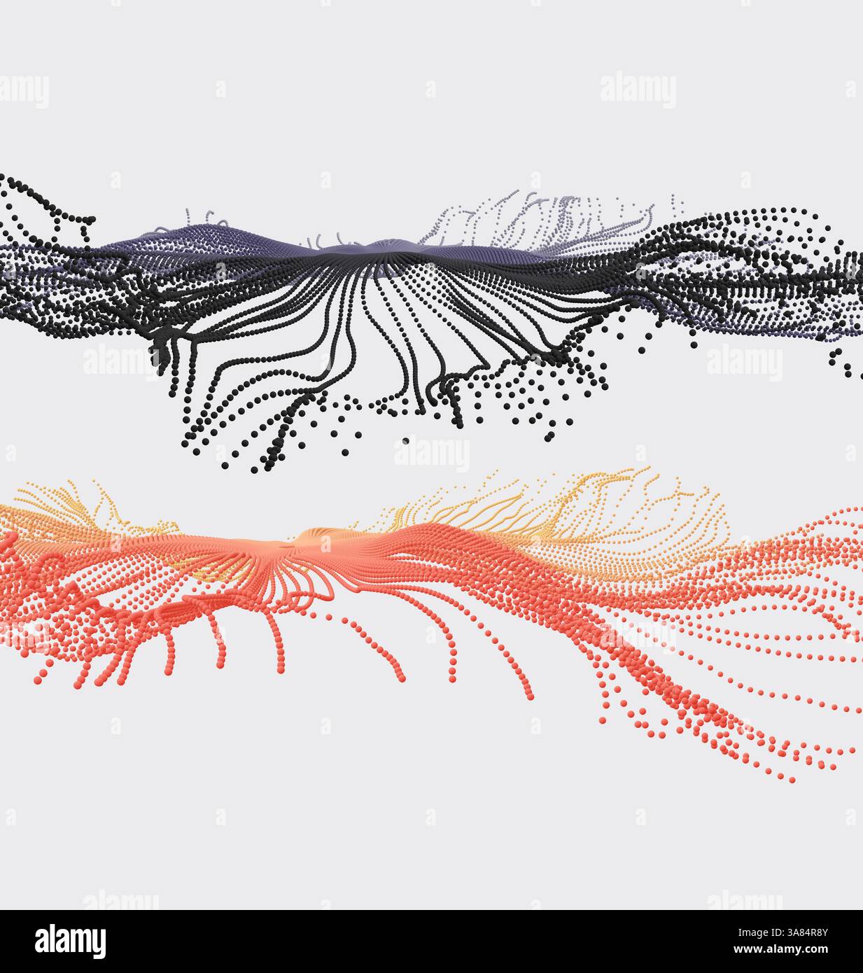 Point explode. Array with dynamic emitted particles. 3d technology style. Abstract background ...