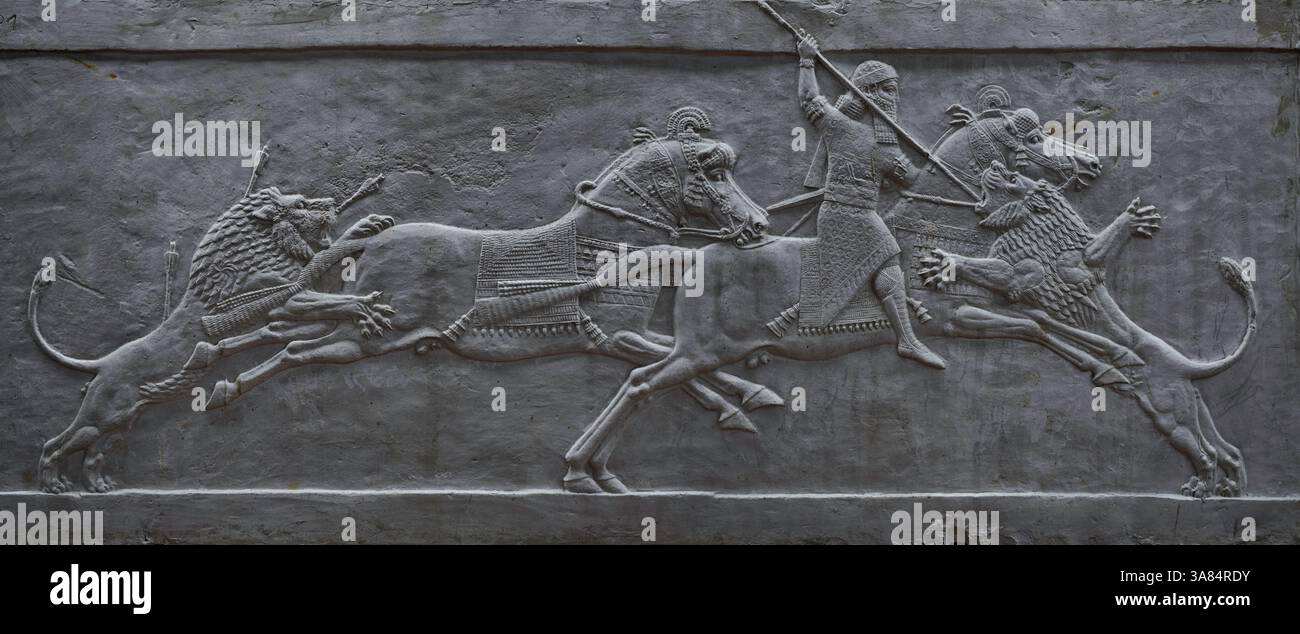 Ancient Neo Assyrian relief panel depicting King Ashurnaspiral II lion ...