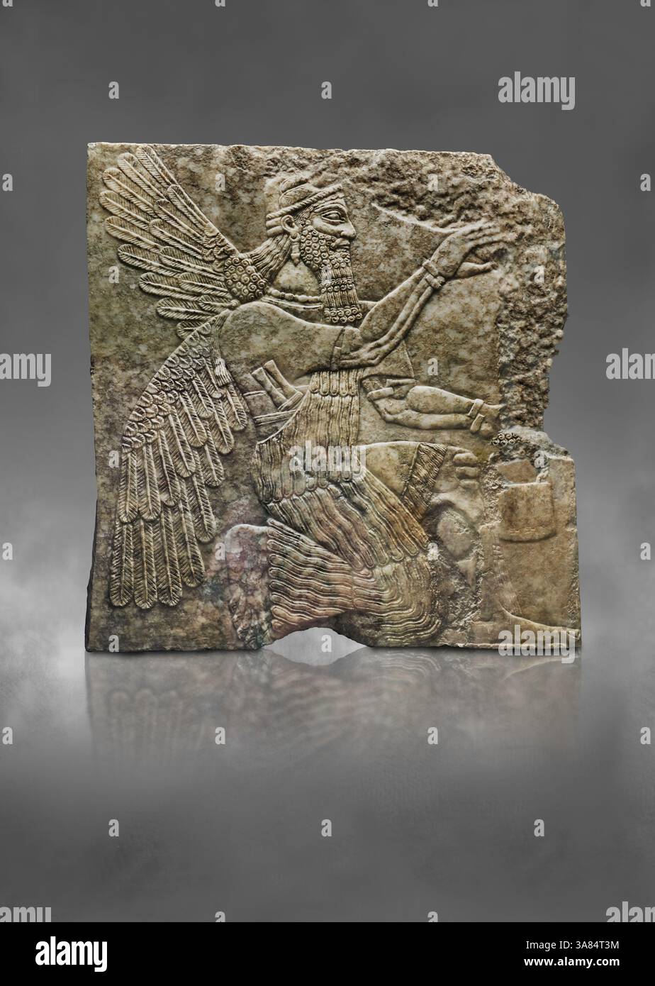 Ancient Neo Assyrian relief panel fragment depicting a winged gene ...