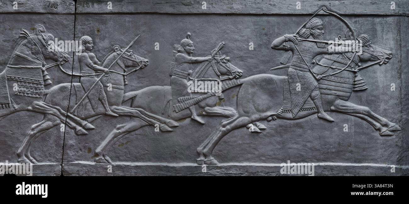 Ancient Neo Assyrian relief panel depicting King Ashurnaspiral II lion ...