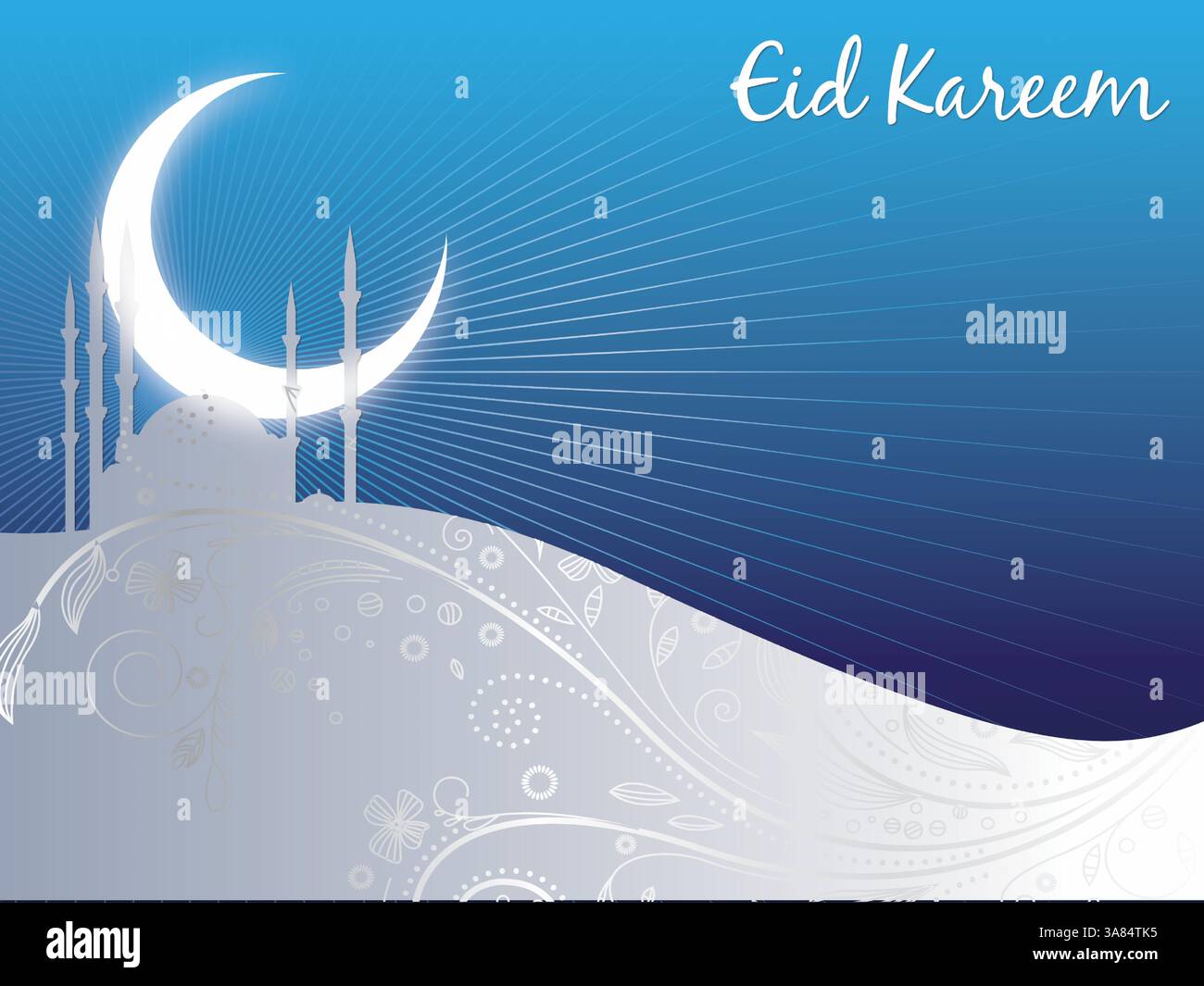 Blue sky with a crescent moon and a building in the background. The ...