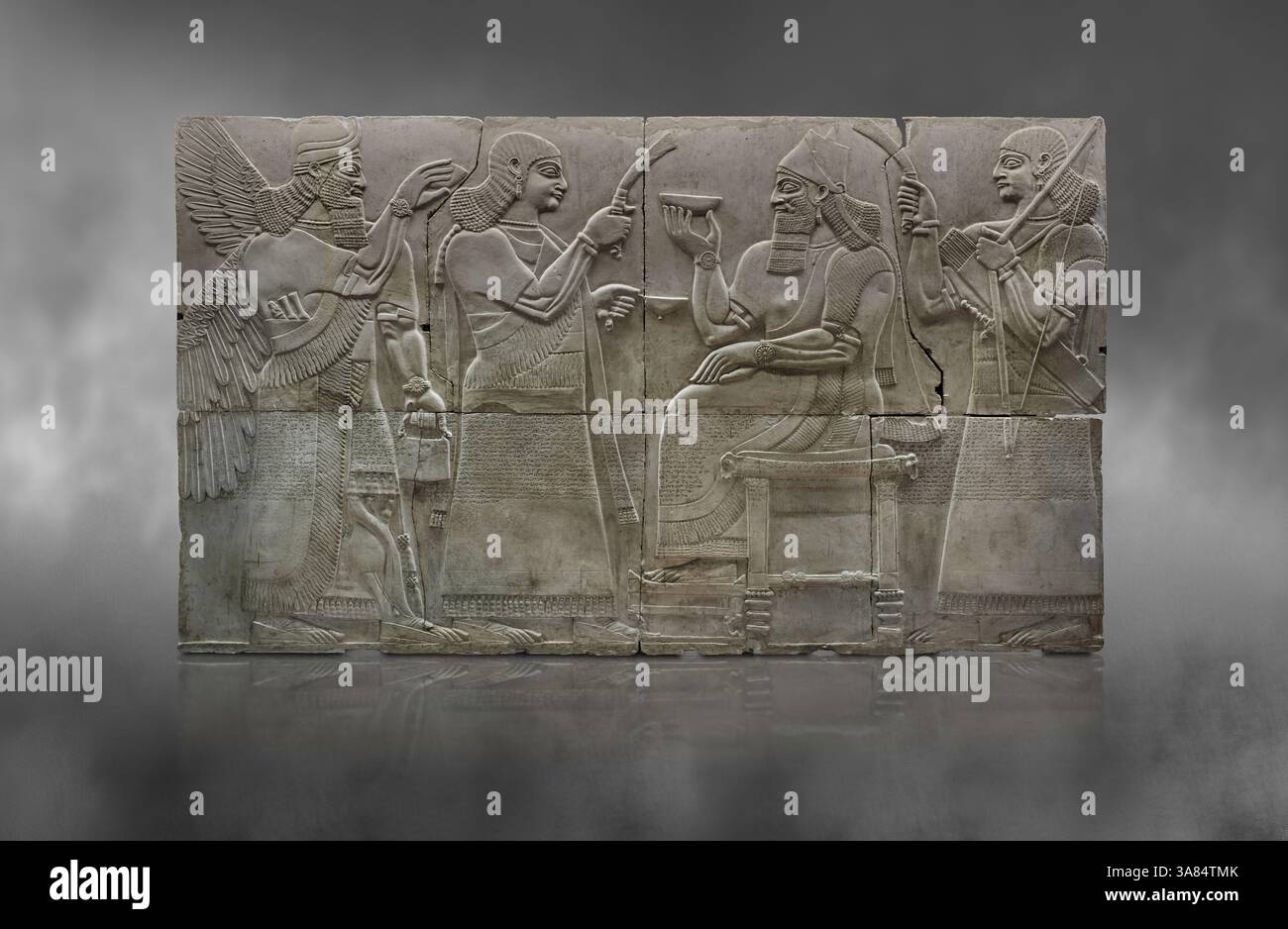 Ancient Neo Assyrian relief panel depicting Ashurnaspiral II performing ...