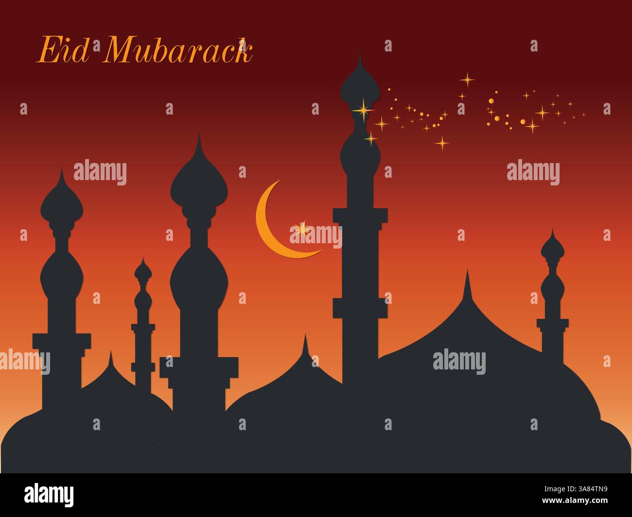 Drawing of a city skyline with a crescent moon in the sky. The drawing ...