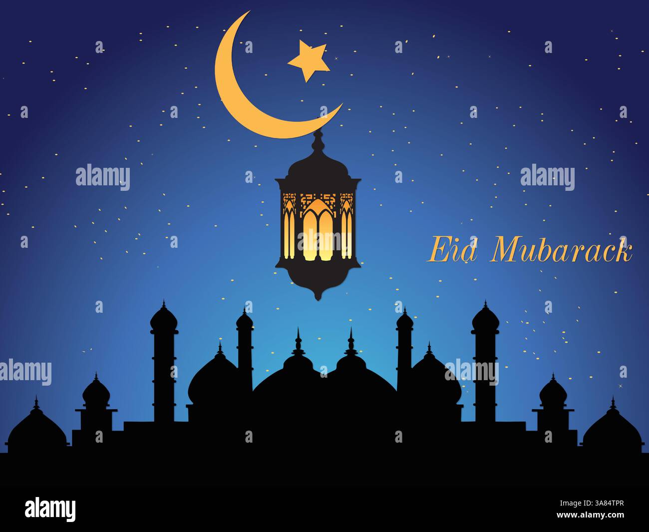 Blue sky with a crescent moon and a star. The moon is lit up and the ...
