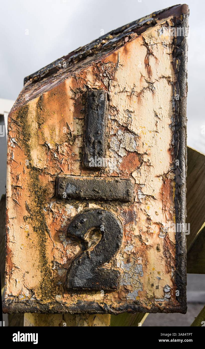 Cast iron L & MR railway distance marker for 1/2 mile distance. Has ...