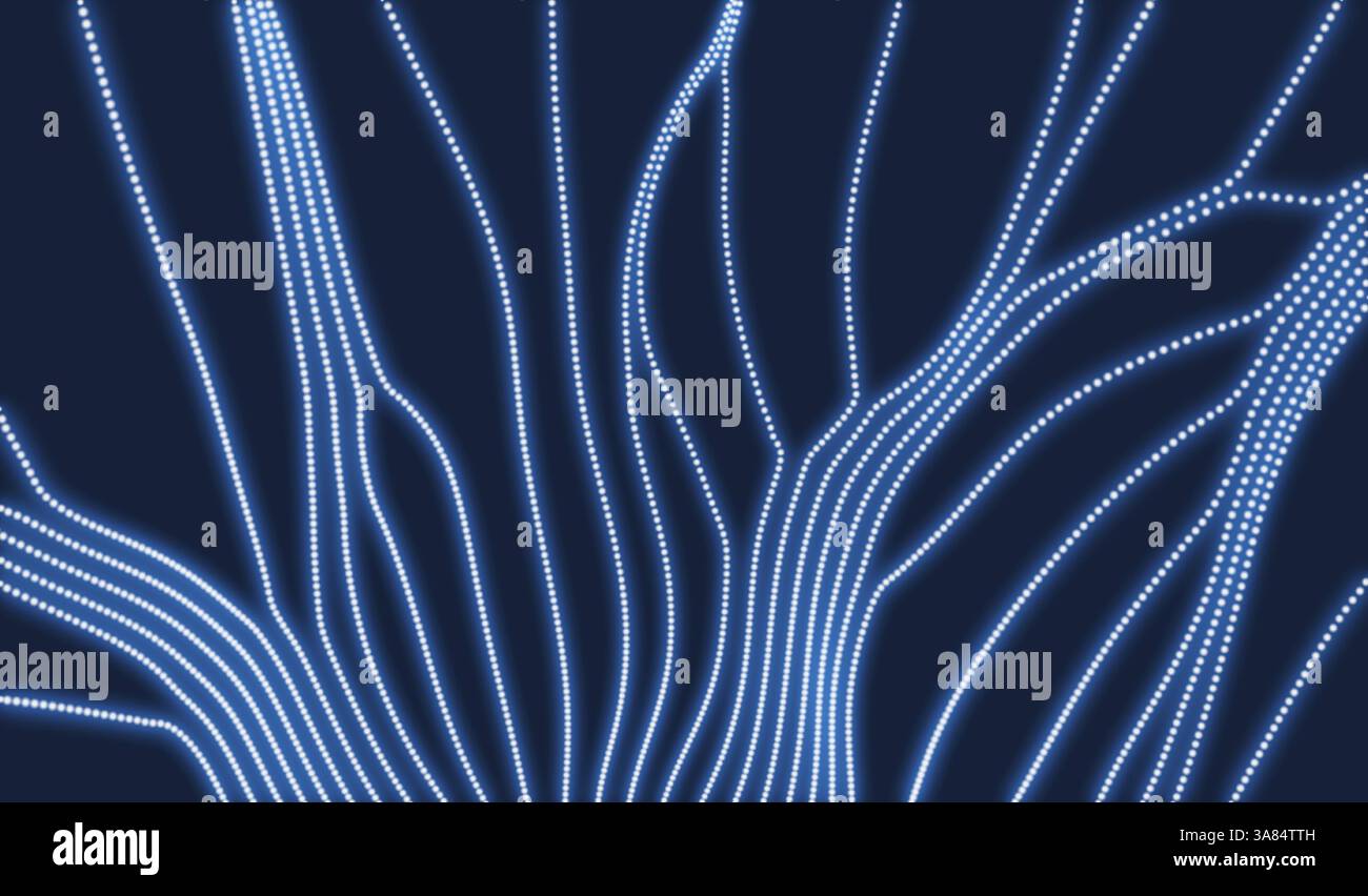 Array with dynamic emitted particles. 3d technology style. Abstract background. Vector ...