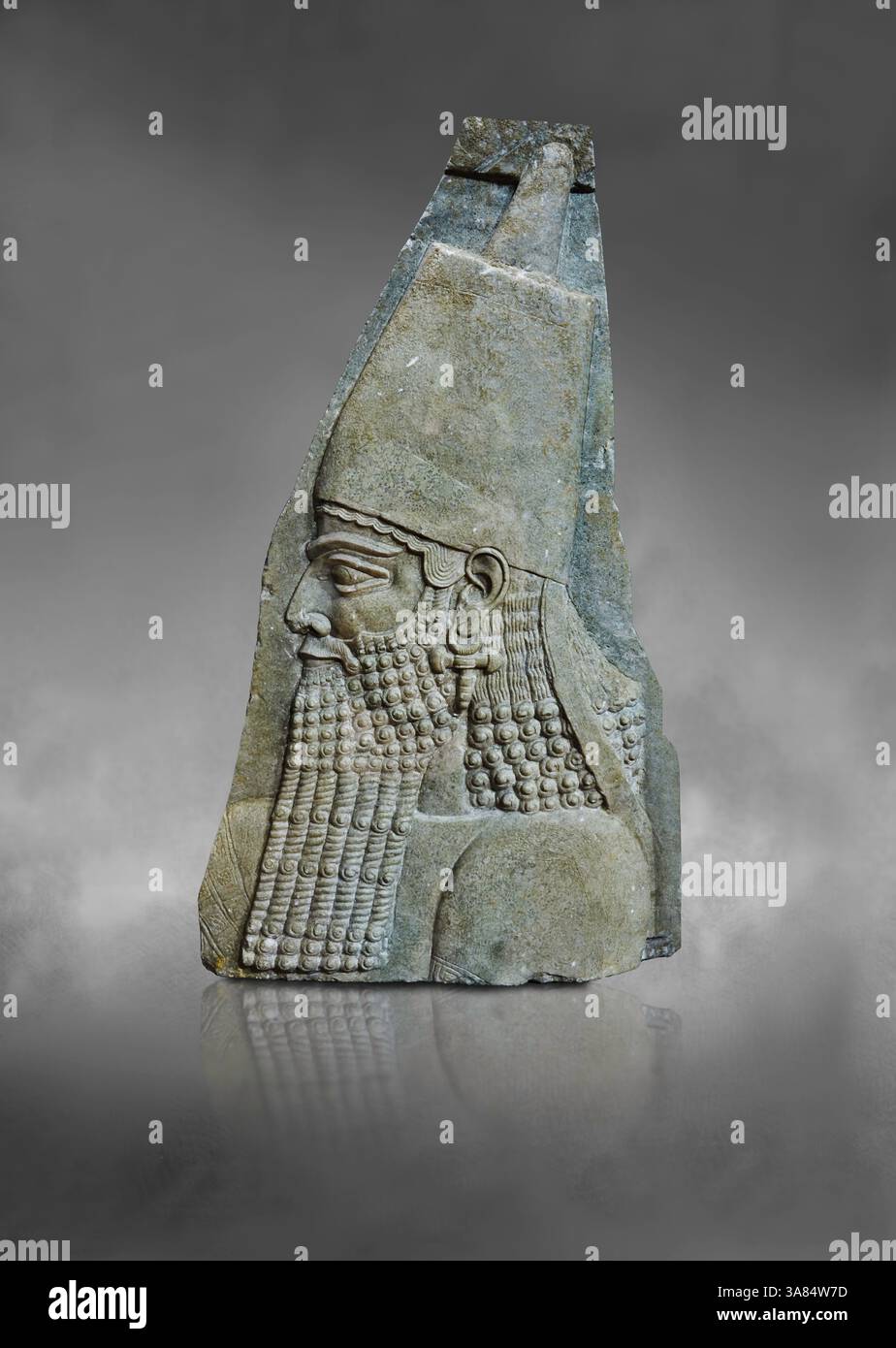 Ancient Neo Assyrian relief panel fragment depicting the head of Sargon ...