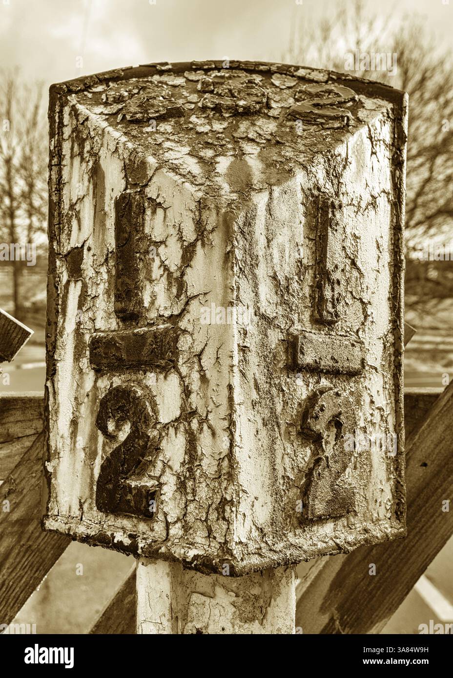 Cast iron L & MR railway distance marker for 1/2 mile distance. Has ...