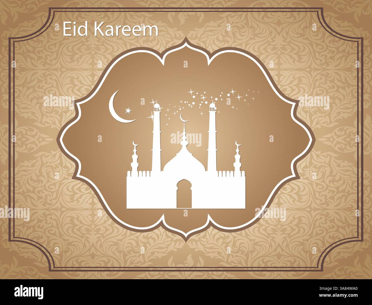 Beautiful oriental design with a building and a crescent moon. The ...