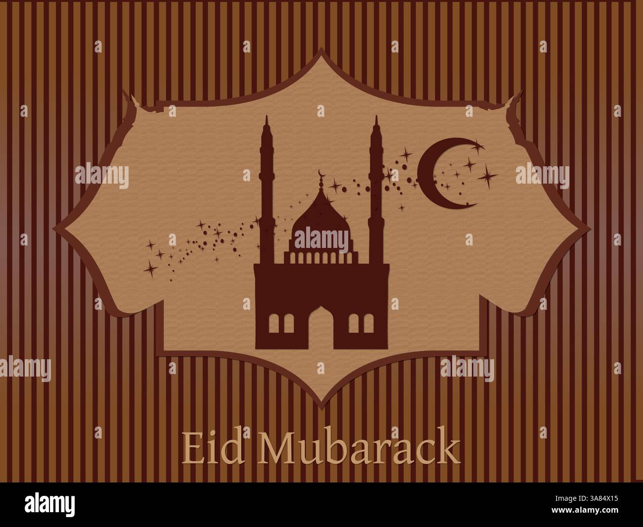 Picture of a mosque with a crescent moon and stars. The word Eid ...