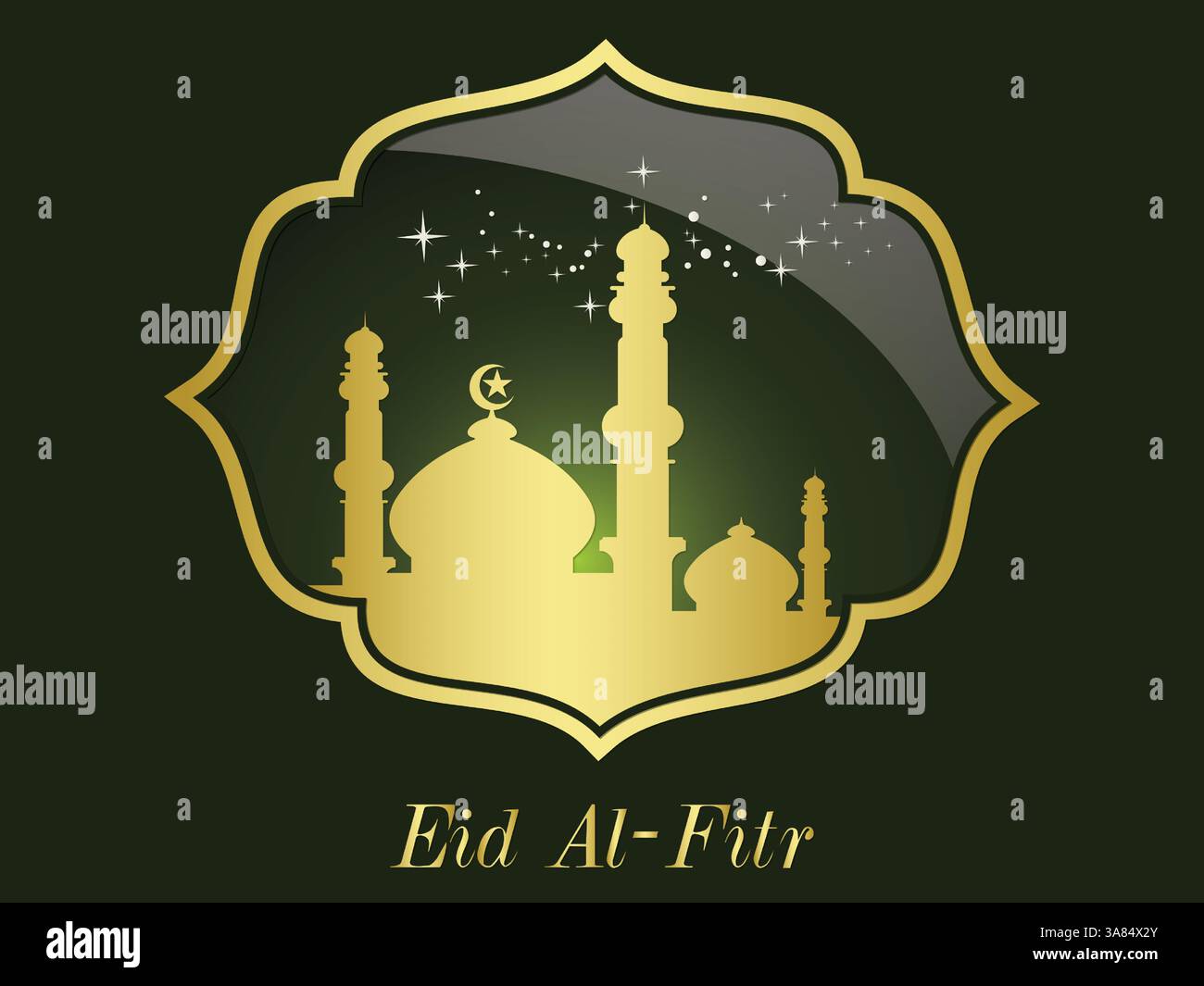 Gold and green design of a building with a crescent moon and stars. The ...