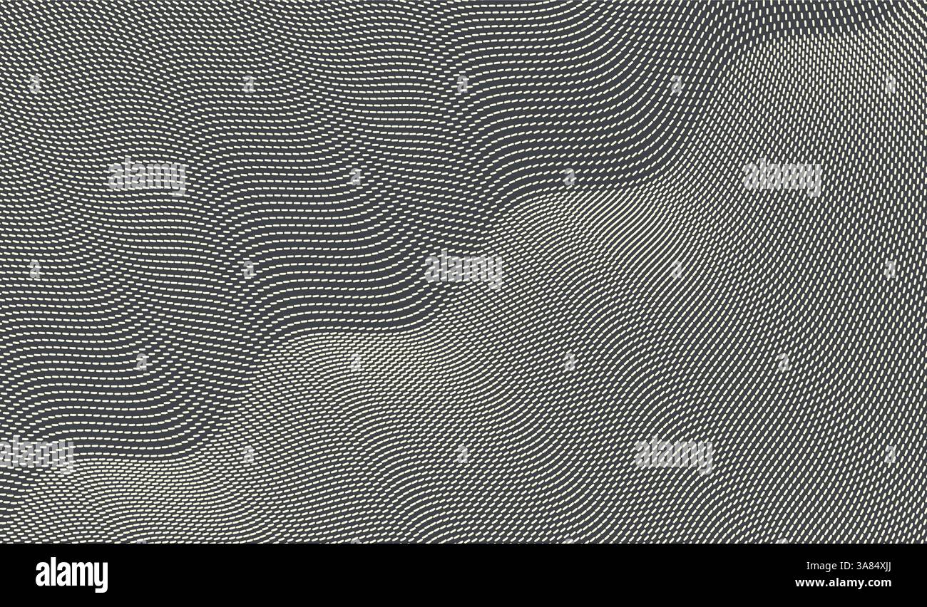 Many black particles scattered asymmetrically in white background. Wavy ...